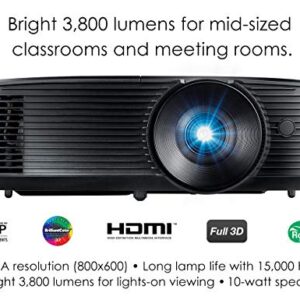 Optoma S334e SVGA Bright Professional Projector Lights On Viewing with 3,800 Lumens Latest DLP Technology Business Presentations Classrooms or Home 15,000 hour lamp life Speaker Built In Portable Size