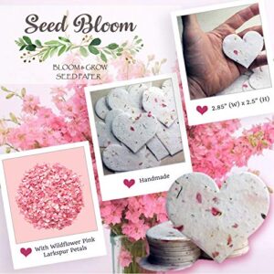 Seed Bloom 72-Piece Set Handmade Bloom & Grow Seed Paper Wildflower Seeds Embedded Recycled Seeded Paper Gift Tags Gift Cards Stationery & Gift Wrapping Supplies (Hearts, Envelope, & Planting Guide)