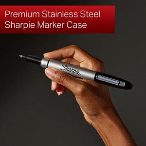 SHARPIE Permanent Markers with Stainless Steel Marker Case, Fine Point, Black, 6 Count