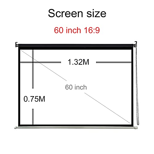 Annibells Manual Pull Down Projector Screen 60inch Video Projection Screens Outdoor Indoor Easy to Install 3D 4K 16:9/4:3 HD Movie Screen for Home Party Office Gaming-16:9