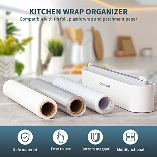 Refillable Magnetic Plastic Wrap Dispenser with Slide Cutter - Reusable Plastic Wrap Dispenser with 12" X 328' Roll of BPA Free Cling Film