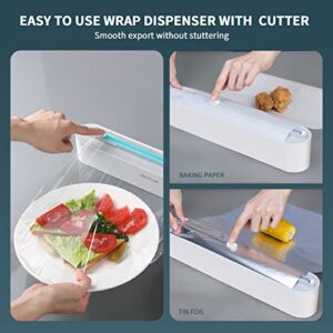 Refillable Magnetic Plastic Wrap Dispenser with Slide Cutter - Reusable Plastic Wrap Dispenser with 12" X 328' Roll of BPA Free Cling Film