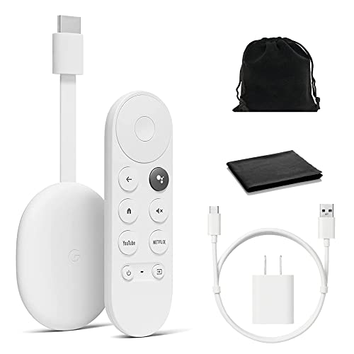 Google Chromecast with Google TV - Streaming Entertainment with Voice Search - Watch Movies, Shows, and Live TV in 4K HDR Streaming Media Player - Includes Pouch and Cleaning Cloth - Snow