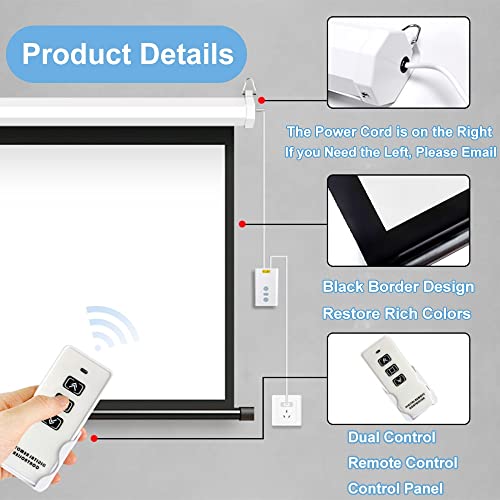 60 Inch Motorized Projector Screen, 4:3 16:9 3D 4K 1080P Electric Projection Screens, HD Movies Screen, Wall/Ceiling Mount, Easy to Clean (Size : Aspect Ratio 16:9)