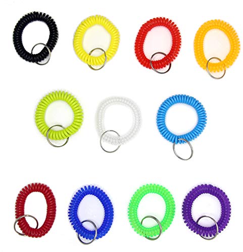 YallFairy Pack of 55 Wristlet Keychains Stretchable Plastic Wrist Keychain Bracelet Keychain Wrist Coil Wrist Band Key Ring Chain Holder Tag