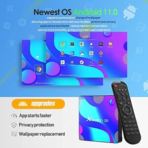 Android TV Box 11.0, X10 Android Box 2GB RAM 16GB ROM RK3318 Quad-Core 64bit with 2.4G/5G Dual WiFi Ethernet, Support H.265/3D/4K HD/BT 4.0 Smart TV Box