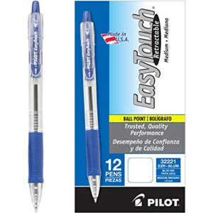 PILOT EasyTouch Refillable & Retractable Ballpoint Pens, Medium Point, Blue Ink, 12-Pack (32221)