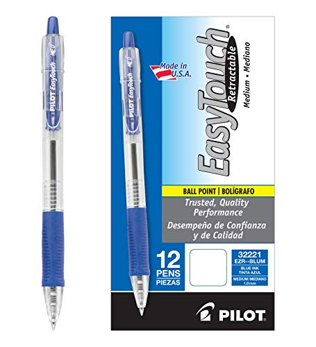 PILOT EasyTouch Refillable & Retractable Ballpoint Pens, Medium Point, Blue Ink, 12-Pack (32221)