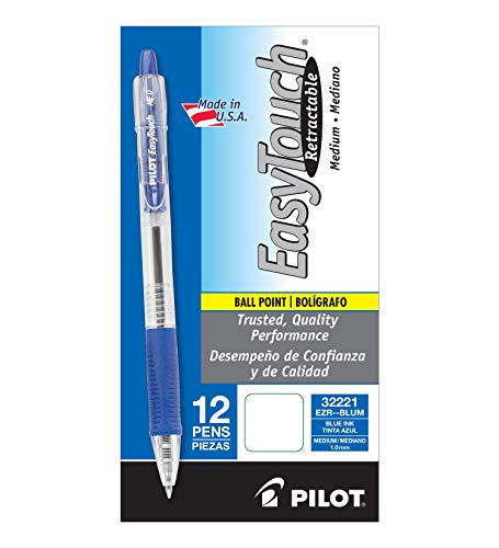 PILOT EasyTouch Refillable & Retractable Ballpoint Pens, Medium Point, Blue Ink, 12-Pack (32221)