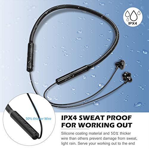 Wireless Neckband Headphones, Bluetooth 5.0 Lightweight Stereo Earbuds with Magnetic, Best Wireless Sports Stereo Sweatproof Headset with Mic Compatible with iPhone for Running Sports (Black)