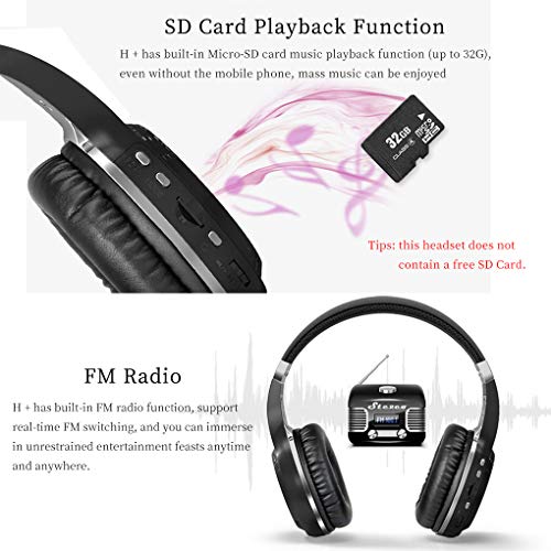 Bluedio H Plus Turbine Wireless Bluetooth 5.0 Stereo Headphones with Mic/Micro SD Card Slot/FM Radio, Black