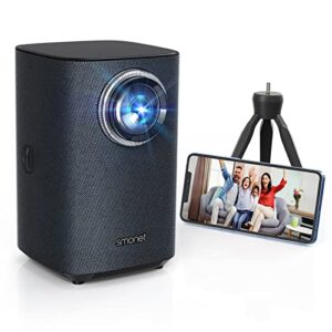 wifi mini projector smonet movie projector, 150 ansi lumens 1080p supported native portable projector with tripod, home theater, 360° bluetooth speaker, compatible with android/ios/hdmi/usb/av