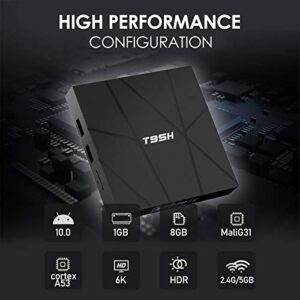 Android 10.0 TV Box, T95H Smart TV Box H616 Quad-core 1GB RAM 8GB ROM Support 2.4G WiFi HDMI 3D H.265 6K HD 10/100M Ethernet Android Box Set Top TV Box