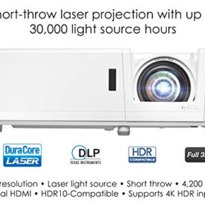 Optoma GT1090HDR Short Throw Laser Home Theater Projector | 4K HDR Input | Lamp-Free Reliable Operation 30,000 hours | Bright 4,200 lumens for Day and Night | Short Throw