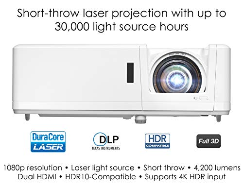 Optoma GT1090HDR Short Throw Laser Home Theater Projector | 4K HDR Input | Lamp-Free Reliable Operation 30,000 hours | Bright 4,200 lumens for Day and Night | Short Throw