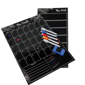 Magnetic Calendar for Fridge| 12” x 17” Monthly and 5” x 10” Weekly Reusable Planners| Magnetic Dry Erase Board Include 5 Dry Erase Markers and Eraser