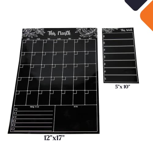 Magnetic Calendar for Fridge| 12” x 17” Monthly and 5” x 10” Weekly Reusable Planners| Magnetic Dry Erase Board Include 5 Dry Erase Markers and Eraser