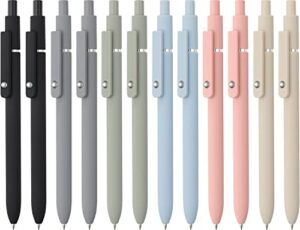 linfanc 12 pack cute gel pens, retractable quick dry gel ink pen, fine point 0.5mm black ink rolling ball gel pens, smooth writing aesthetic pens for home school office supplies