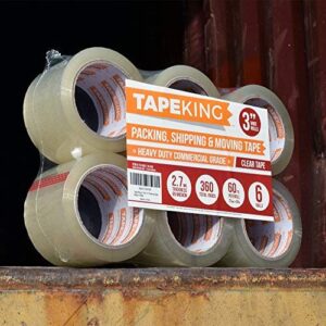 Tape King Clear Packing Tape 3 Inch Wide (2.7mil Thick) - 60 Yards Per Refill Roll (Pack of 6 Rolls) - Strong Sealing Adhesive Industrial Depot Tapes for Moving, Packaging, Shipping, Office & Storage