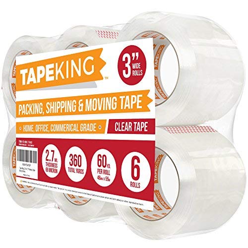 Tape King Clear Packing Tape 3 Inch Wide (2.7mil Thick) - 60 Yards Per Refill Roll (Pack of 6 Rolls) - Strong Sealing Adhesive Industrial Depot Tapes for Moving, Packaging, Shipping, Office & Storage