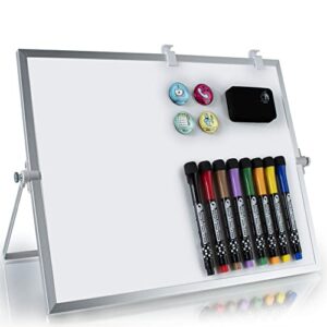 dry erase white board for desk & wall,12″x16″ large magnetic desktop whiteboard with stand, 8 markers, 4 magnets,1 eraser, double-sided portable whiteboard easel for office, students memo to do list