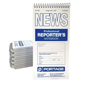 portage reporters notebook – top bound spiral pocket notepad, steno note book, perfect for reporters & journalists taking notes in the field, gregg ruled – 4 x 8 in, 70 sheets, 12 pack