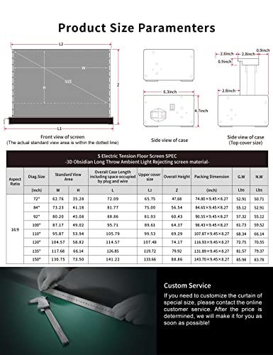 VIVIDSTORM-3D Long Focus Ambient Light Rejecting Screen Material, Motorized Floor-Rising Projection Screen,Compatible with Lumen up to 1800ANSI of Normally Projector,VSDSTALR120H-3D