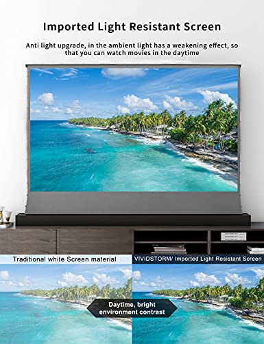 VIVIDSTORM-3D Long Focus Ambient Light Rejecting Screen Material, Motorized Floor-Rising Projection Screen,Compatible with Lumen up to 1800ANSI of Normally Projector,VSDSTALR120H-3D