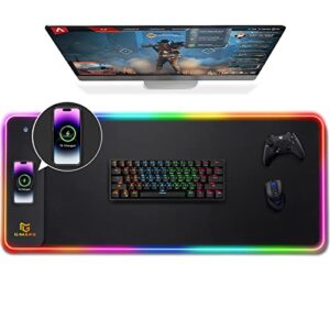 gimars gaming mouse pad with wireless charging, extened large 10w fast charging rgb gaming mouse pad, 10 colors led light, premium smooth surface, non slip desk mat for gaming, mac, pc, office