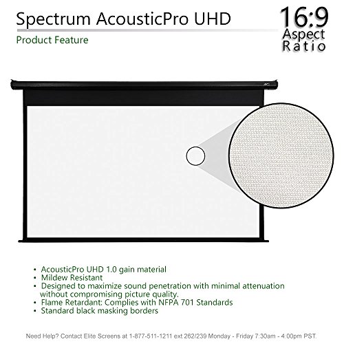 Elite Screens Spectrum AcousticPro UHD Series 125-inch Motorized Projector Screen Electric Projection screen, 16:9 4K ultra HD ready and moire-free wall ceiling installations Electric125H-AUHD