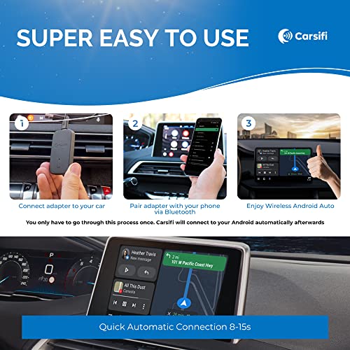 CARSIFI Wireless Android Auto Adapter for All Cars and Head Units with Wired Android Auto - Wireless Car Dongle USB Plug & Play