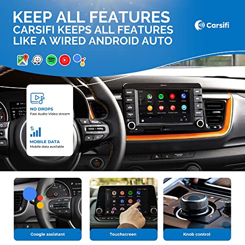 CARSIFI Wireless Android Auto Adapter for All Cars and Head Units with Wired Android Auto - Wireless Car Dongle USB Plug & Play