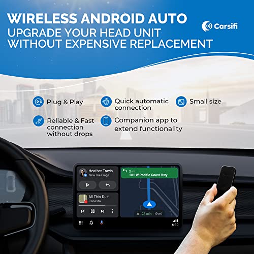 CARSIFI Wireless Android Auto Adapter for All Cars and Head Units with Wired Android Auto - Wireless Car Dongle USB Plug & Play