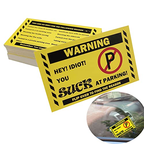 You Parked Like an Idiot Cards - 100 Pack Business Cards Writable Bad Parking Cards 3.54" x 2.12" Multi Violation Reasons (Yellow)