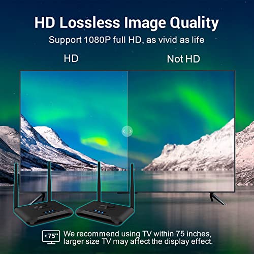 Wireless HDMI Transmitter and Receiver,1080P HD Wireless HDMI Extender, 150m Range Streaming Video Audio from Laptop, PC, Phone to HDTV Projector for Home Theater, Conferences, Games