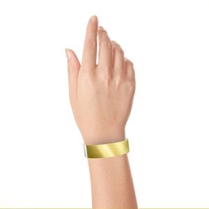 WristCo Deep Metallic Gold Tyvek Wristbands for Events - 100 Count ¾” x 10” - Waterproof Recyclable Comfortable Tear Resistant Paper Bracelets Wrist Bands for Concerts Festivals Admission Party