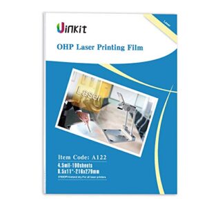 100 sheets laser transparency film 8.5×11 color transparent paper ohp clear overhead projector film 8.5×11″ for laser jet printer copier copy copies photo transparent film a4 letter size 100 pack