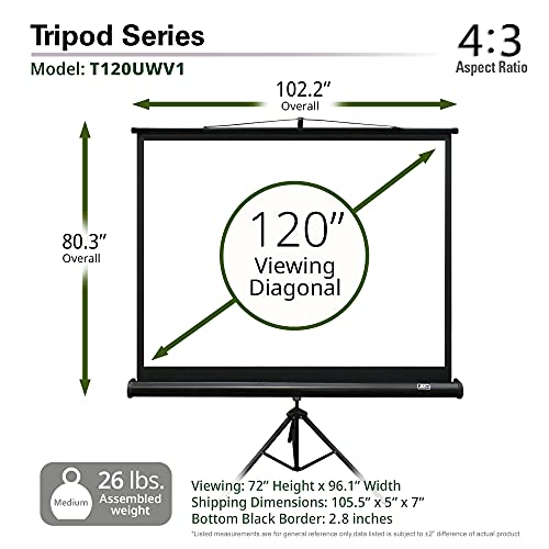 Elite Screens Tripod Series, 120-inch Adjustable Multi Aspect Ratio 16:9 Portable Indoor Outdoor Projector Screen, 8K / 4K Ultra HD 3D Ready, US Based Company 2-YEAR WARRANTY, T120UWV1 - Black