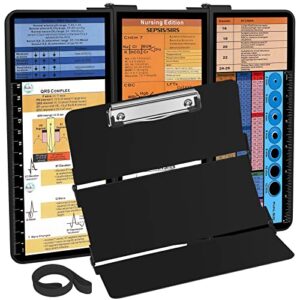 nursing clipboard, nursing clipboard foldable with nursing and medical edition cheat sheets 3 layers aluminum foldable clipboard nursing notepad for students, nurses, doctors, nursing edition (black)