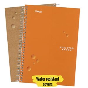 Five Star Spiral Notebooks, 2 Subject, College Ruled Paper, 100 Sheets, 6" x 9-1/2", Seaglass Green, Sedona Orange and Gray, 3 Pack (38618)