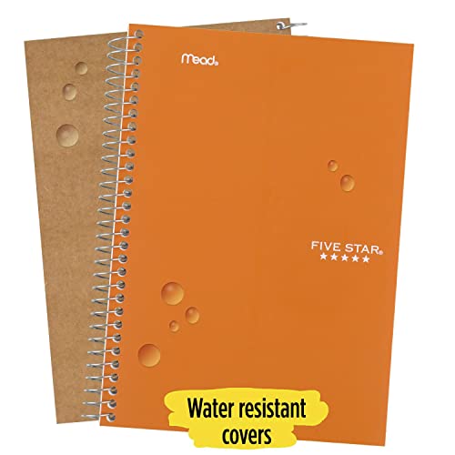 Five Star Spiral Notebooks, 2 Subject, College Ruled Paper, 100 Sheets, 6" x 9-1/2", Seaglass Green, Sedona Orange and Gray, 3 Pack (38618)