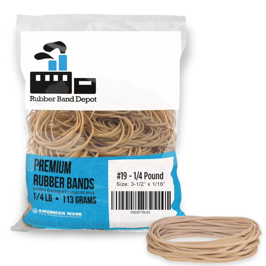 3-1/2 Inches Long x 1/16 Inch Wide, THIN Rubber Bands, All Purpose Rubber Bands, Rubber Band Measurements: Size #19 - 1/4 Pound Bag - Approximately 335 Rubber Bands