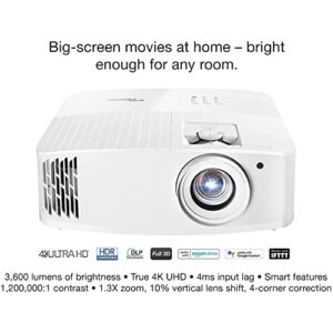 Optoma UHD55 Smart 4K UHD Home Theater Projector, White Bundle with 120" Home Theater Projector Screen