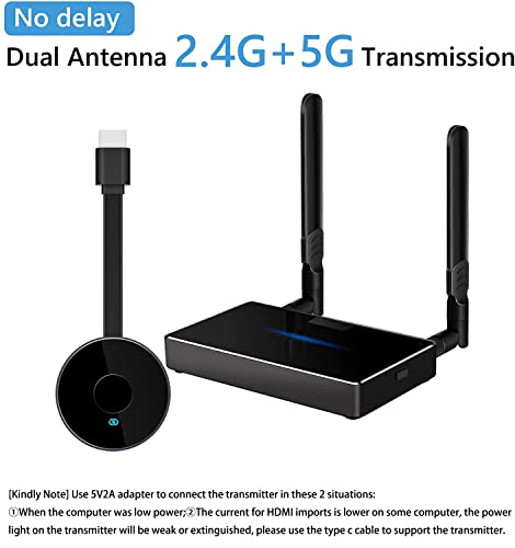 HPDFCU Wireless HDMI Transmitter and Receiver,Wireless HDMI 4k Extender Kit, HDMI Adapter Support 4K@30Hz, Support 2.4/5GHz Player Streaming Video/Audio from Laptop,PC,Phone to HDTV/Projector/Monitor