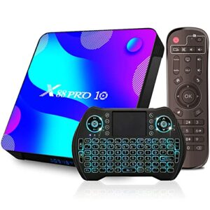 2023 android tv box 11.0 4gb ram 32gb rom rk3318 quad-core cortex-a53 tv box android with backlit 2.4ghz mini wireless keyboard remote control with touchpad mouse combo