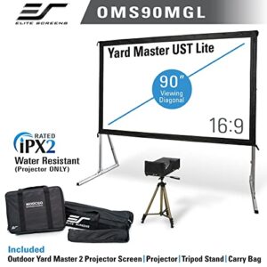 Elite Screens Yard Master UST Lite Bundle 90 inch Portable Outdoor Projector Screen with IPX2 Water Resistant Ultra Short Throw (UST) Projector Folding Movie Indoor Projection Screen OMS90MGL