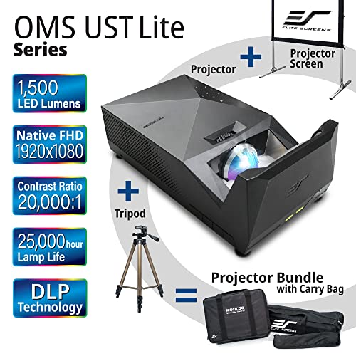 Elite Screens Yard Master UST Lite Bundle 90 inch Portable Outdoor Projector Screen with IPX2 Water Resistant Ultra Short Throw (UST) Projector Folding Movie Indoor Projection Screen OMS90MGL