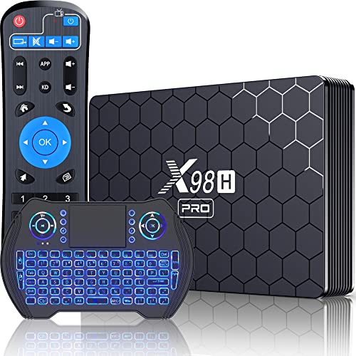 Android TV Box 12.0, X98H PRO Android TV Box 1000M LAN Ethernet, Android Box 4GB RAM 32GB ROM with H618/4K/3D/H.265/BT 5.0 Smart Android Box with Wireless Keyboard