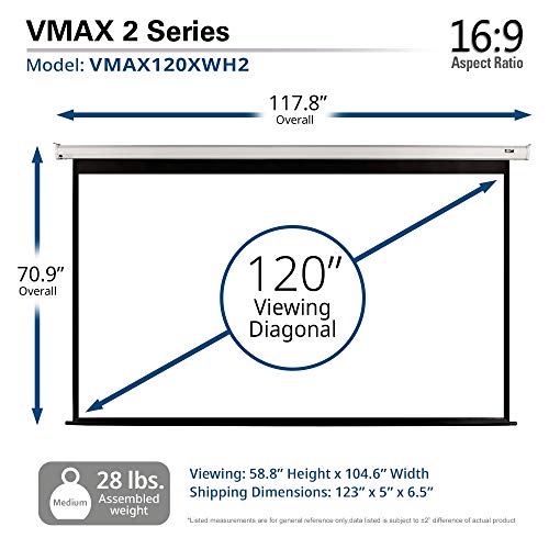 Elite Screens VMAX2, 120-inch 16:9, Wall Ceiling Electric Motorized Drop Down HD Projection Projector Screen, VMAX120XWH2