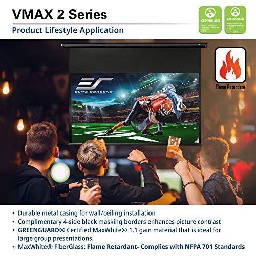 Elite Screens VMAX2, 120-inch 16:9, Wall Ceiling Electric Motorized Drop Down HD Projection Projector Screen, VMAX120XWH2